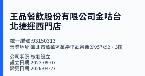 王品餐飲股份有限公司金咕台北捷運西門店的照片-統編 93150313(臺北市) 公司登記資料與營業項目詳細圖表