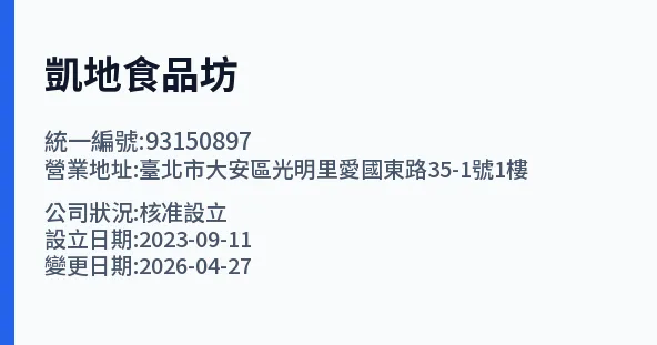 凱地食品坊的照片-統編 93150897(臺北市) 公司登記資料與營業項目詳細圖表