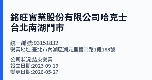銘旺實業股份有限公司哈克士台北南湖門市的照片-統編 93151832(臺北市) 公司登記資料與營業項目詳細圖表
