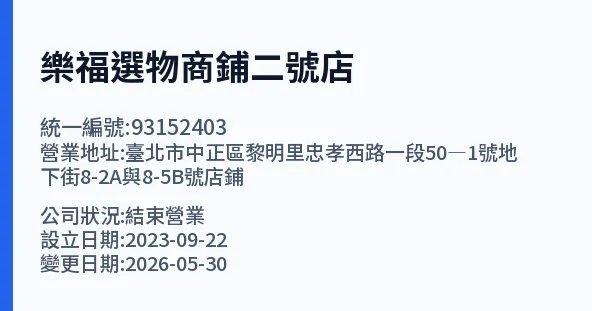 樂福選物商鋪二號店的照片-統編 93152403(臺北市) 公司登記資料與營業項目詳細圖表
