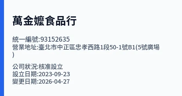 萬金嬤食品行的照片-統編 93152635(臺北市) 公司登記資料與營業項目詳細圖表