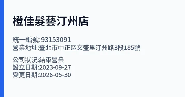 橙佳髮藝汀州店的照片-統編 93153091(臺北市) 公司登記資料與營業項目詳細圖表