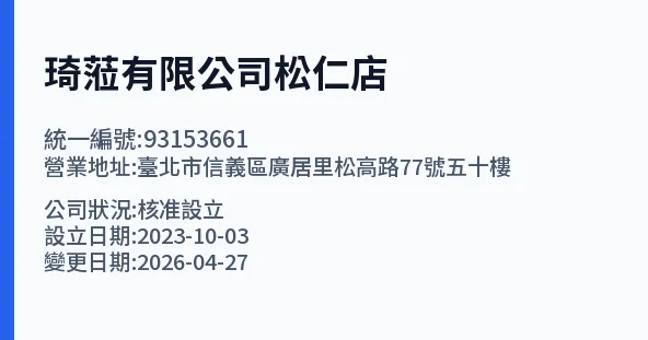 琦蒞有限公司松仁店的照片-統編 93153661(臺北市) 公司登記資料與營業項目詳細圖表