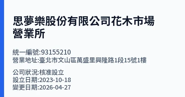 思夢樂股份有限公司花木市場營業所的照片-統編 93155210(臺北市) 公司登記資料與營業項目詳細圖表