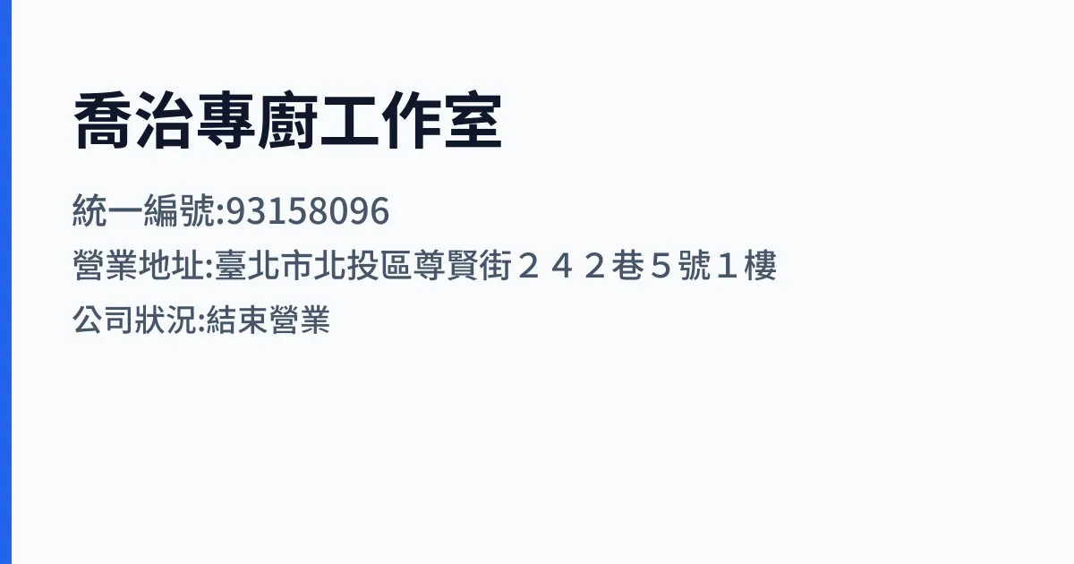 喬治專廚工作室 - 統編 93158096(臺北市) 公司登記資料與營業項目詳細圖表