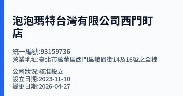 泡泡瑪特台灣有限公司西門町店的照片-統編 93159736(臺北市) 公司登記資料與營業項目詳細圖表