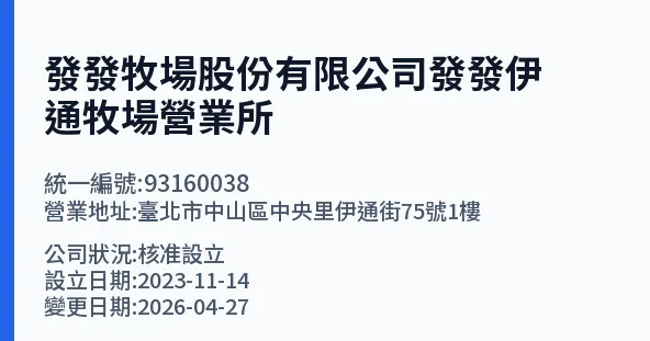 發發牧場股份有限公司發發伊通牧場營業所的照片-統編 93160038(臺北市) 公司登記資料與營業項目詳細圖表