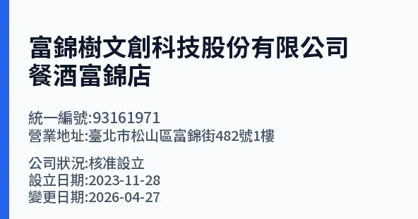 富錦樹文創科技股份有限公司餐酒富錦店的照片-統編 93161971(臺北市) 公司登記資料與營業項目詳細圖表