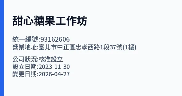 甜心糖果工作坊的照片-統編 93162606(臺北市) 公司登記資料與營業項目詳細圖表