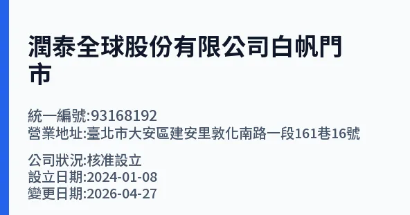 潤泰全球股份有限公司白帆門市的照片-統編 93168192(臺北市) 公司登記資料與營業項目詳細圖表