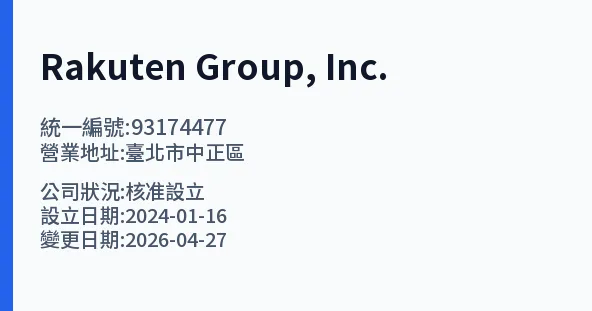 Rakuten Group, Inc.的照片-統編 93174477(臺北市) 公司登記資料與營業項目詳細圖表