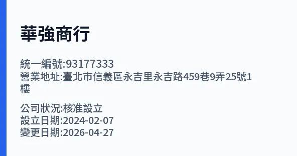 華強商行的照片-統編 93177333(臺北市) 公司登記資料與營業項目詳細圖表