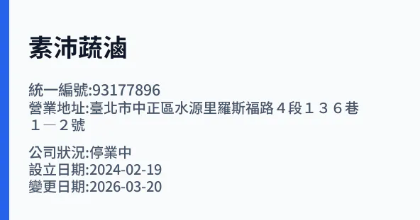 素沛蔬滷的照片-統編 93177896(臺北市) 公司登記資料與營業項目詳細圖表