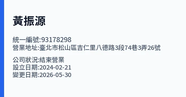 黃振源的照片-統編 93178298(臺北市) 公司登記資料與營業項目詳細圖表