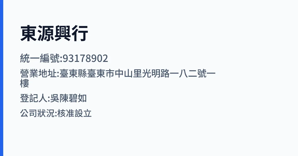 東源興行 - 統編 93178902(臺東縣) 公司登記資料與營業項目詳細圖表