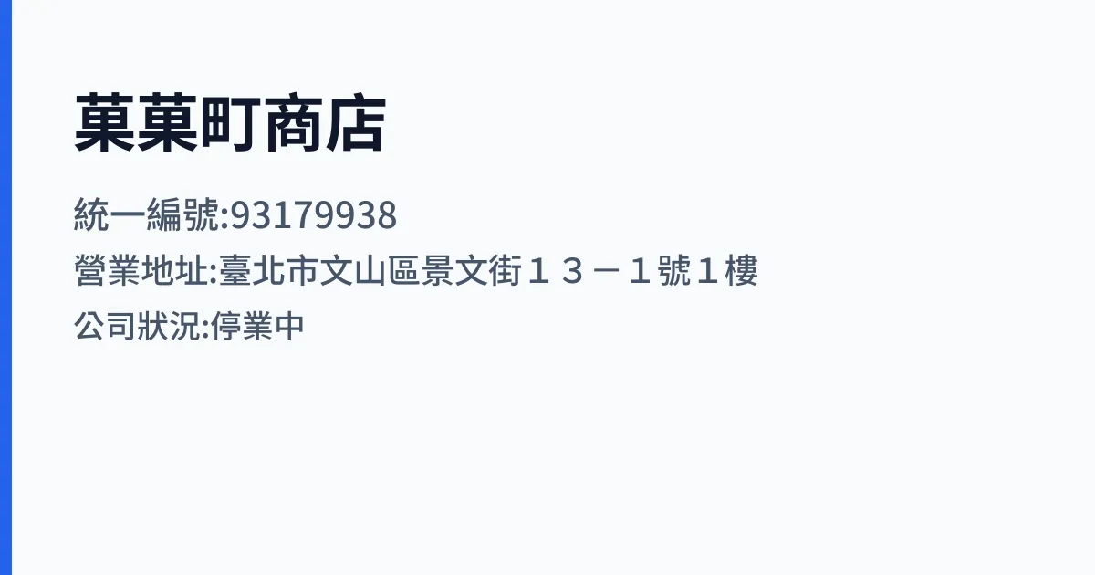 菓菓町商店 - 統編 93179938(臺北市) 公司登記資料與營業項目詳細圖表