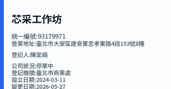 芯采工作坊的照片-統編 93179971(臺北市) 公司登記資料與營業項目詳細圖表