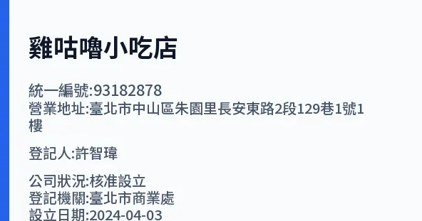 雞咕嚕小吃店的照片-統編 93182878(臺北市) 公司登記資料與營業項目詳細圖表