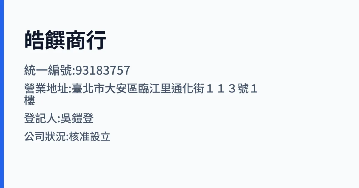 皓饌商行 - 統編 93183757(臺北市) 公司登記資料與營業項目詳細圖表