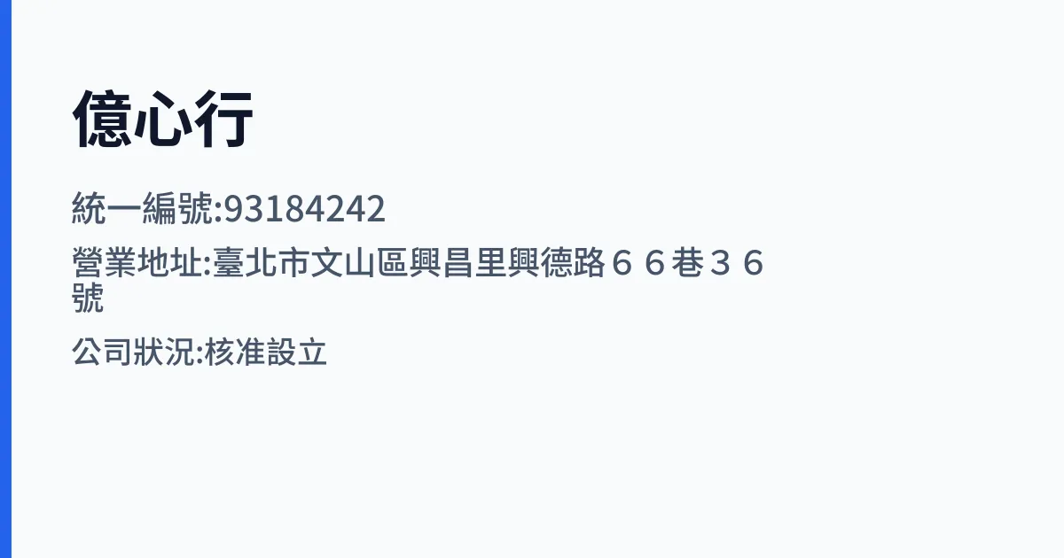 億心行 - 統編 93184242(臺北市) 公司登記資料與營業項目詳細圖表