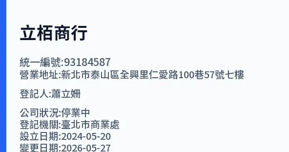 立栢商行的照片-統編 93184587(新北市) 公司登記資料與營業項目詳細圖表