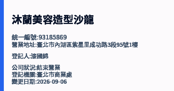沐蘭美容造型沙龍的照片-統編 93185869(臺北市) 公司登記資料與營業項目詳細圖表