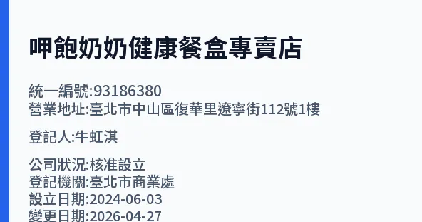 呷飽奶奶健康餐盒專賣店的照片-統編 93186380(臺北市) 公司登記資料與營業項目詳細圖表