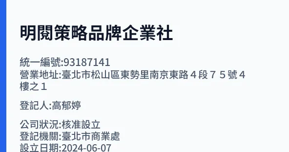 明閱策略品牌企業社的照片-統編 93187141(臺北市) 公司登記資料與營業項目詳細圖表