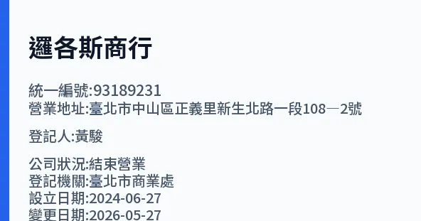 邏各斯商行的照片-統編 93189231(臺北市) 公司登記資料與營業項目詳細圖表