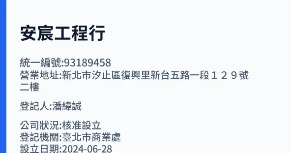 安宸工程行的照片-統編 93189458(臺北市) 公司登記資料與營業項目詳細圖表