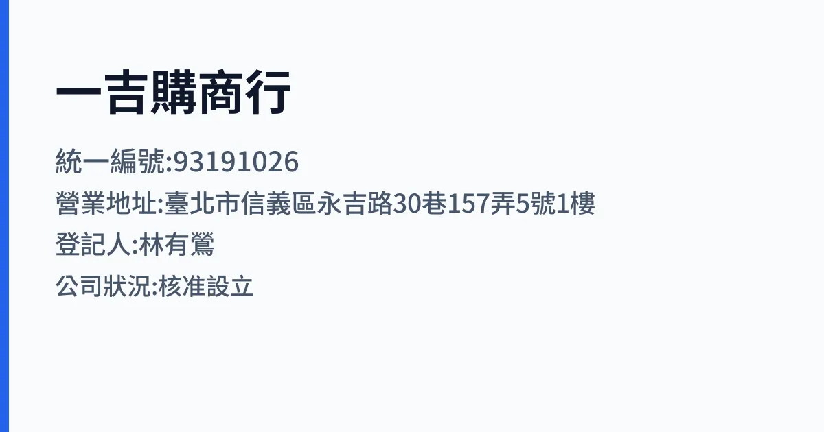 一吉購商行 - 統編 93191026(臺北市) 公司登記資料與營業項目詳細圖表