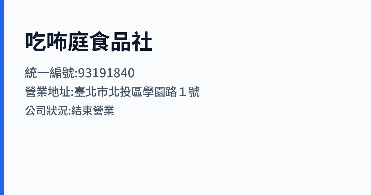 吃咘庭食品社 - 統編 93191840(臺北市) 公司登記資料與營業項目詳細圖表