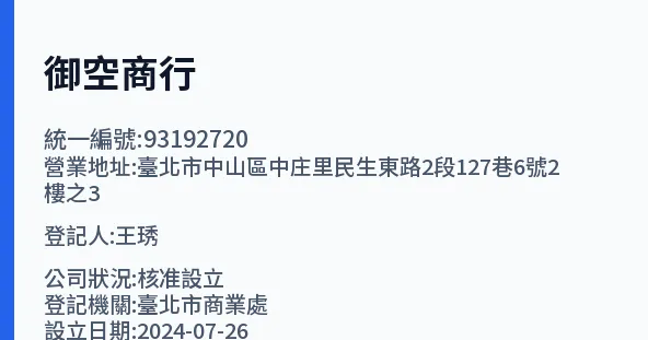 御空商行的照片-統編 93192720(臺北市) 公司登記資料與營業項目詳細圖表