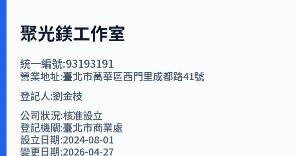 聚光鎂工作室的照片-統編 93193191(臺北市) 公司登記資料與營業項目詳細圖表