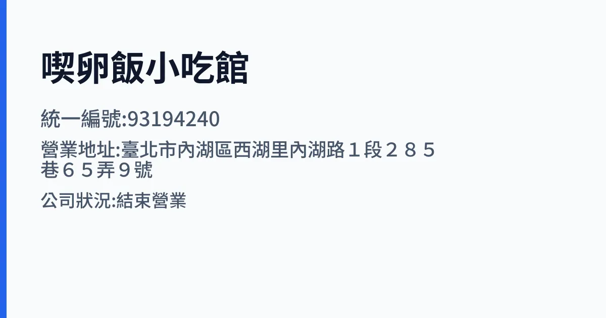 喫卵飯小吃館 - 統編 93194240(臺北市) 公司登記資料與營業項目詳細圖表