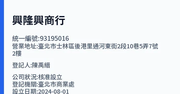 興隆興商行的照片-統編 93195016(臺北市) 公司登記資料與營業項目詳細圖表