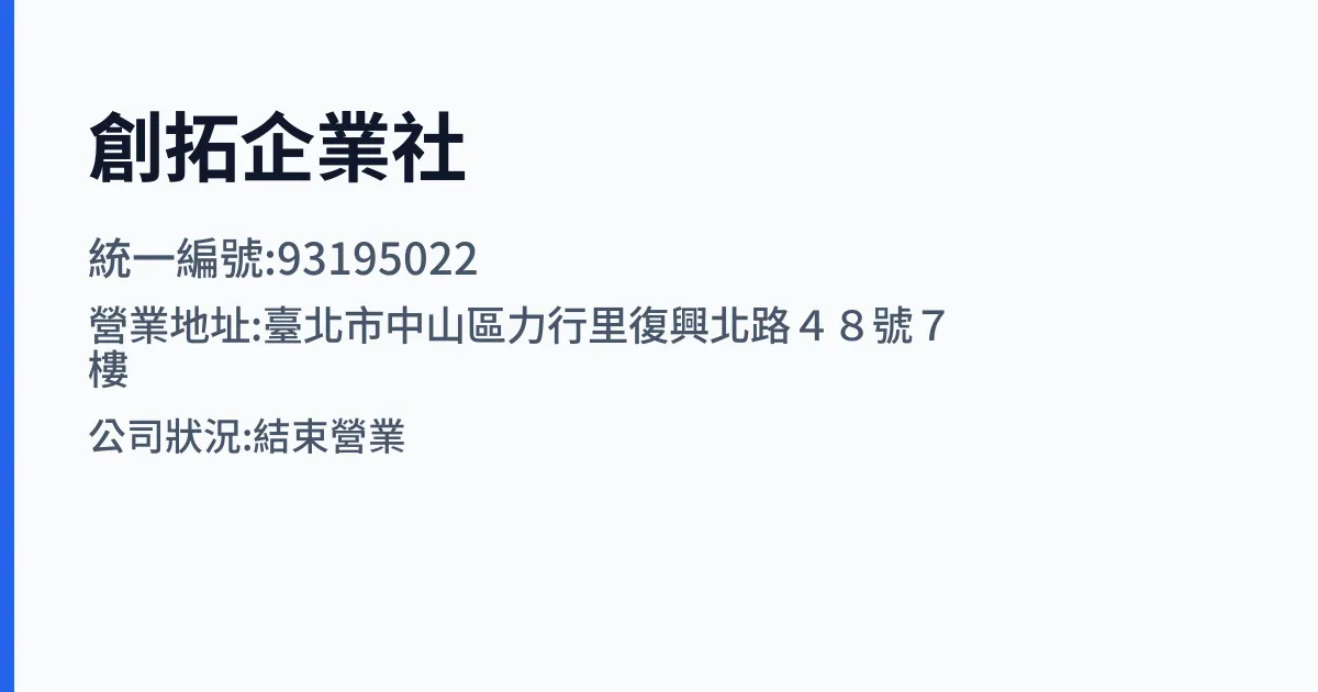 創拓企業社 - 統編 93195022(臺北市) 公司登記資料與營業項目詳細圖表
