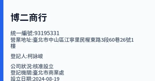 博二商行的照片-統編 93195331(臺北市) 公司登記資料與營業項目詳細圖表