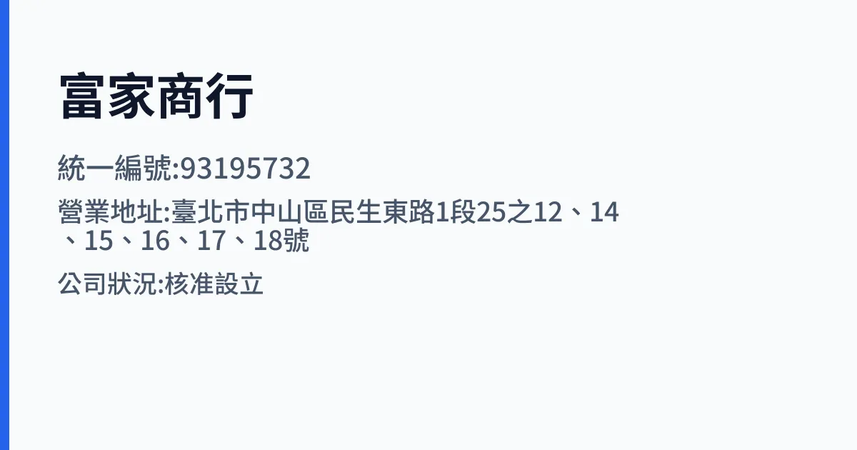 富家商行 - 統編 93195732(臺北市) 公司登記資料與營業項目詳細圖表