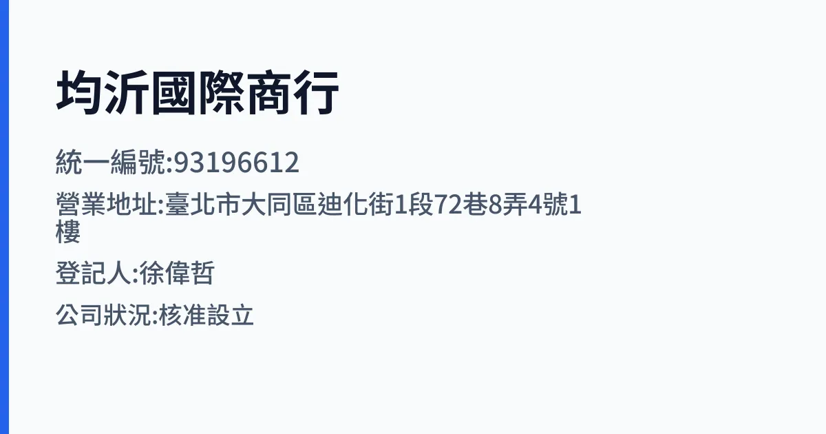 均沂國際商行 - 統編 93196612(臺北市) 公司登記資料與營業項目詳細圖表