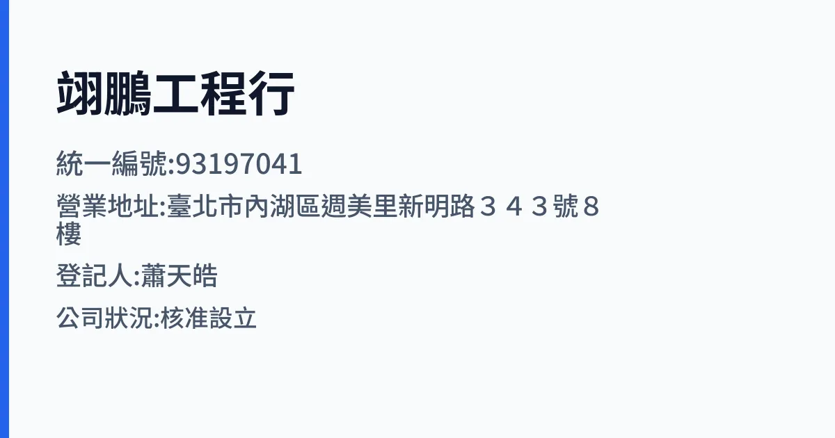翊鵬工程行 - 統編 93197041(臺北市) 公司登記資料與營業項目詳細圖表