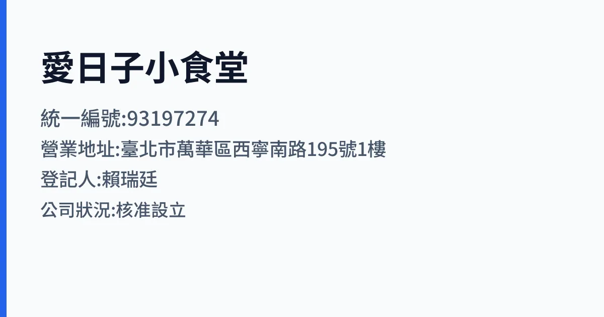 愛日子小食堂 - 統編 93197274（臺北市） 公司登記資料與營業項目詳細圖表