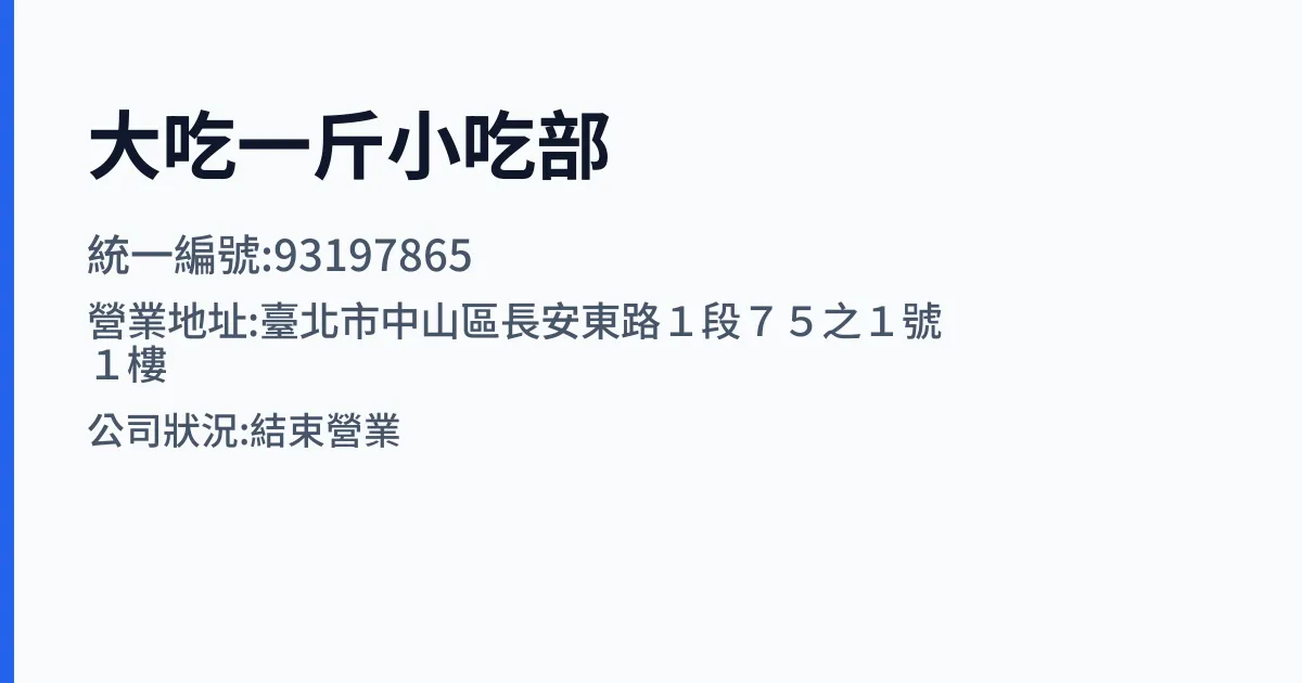 大吃一斤小吃部 - 統編 93197865(臺北市) 公司登記資料與營業項目詳細圖表