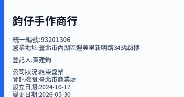 鈞仔手作商行的照片-統編 93201306(臺北市) 公司登記資料與營業項目詳細圖表