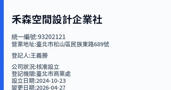 禾森空間設計企業社的照片-統編 93202121(臺北市) 公司登記資料與營業項目詳細圖表