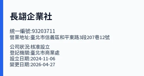 長翃企業社的照片-統編 93203711(臺北市) 公司登記資料與營業項目詳細圖表
