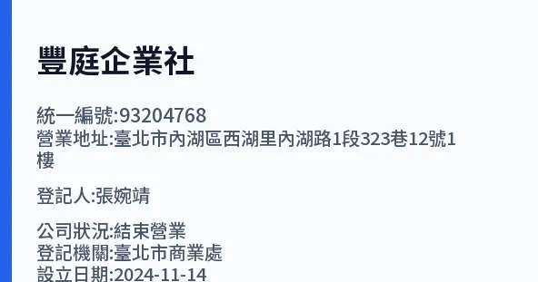 豐庭企業社的照片-統編 93204768(臺北市) 公司登記資料與營業項目詳細圖表