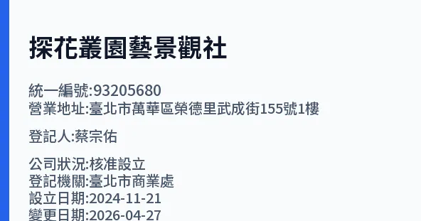探花叢園藝景觀社的照片-統編 93205680(臺北市) 公司登記資料與營業項目詳細圖表