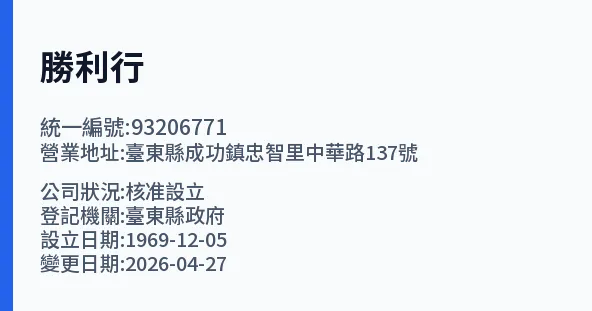 勝利行的照片-統編 93206771(臺東縣) 公司登記資料與營業項目詳細圖表