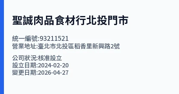 聖誠肉品食材行北投門市的照片-統編 93211521(臺北市) 公司登記資料與營業項目詳細圖表